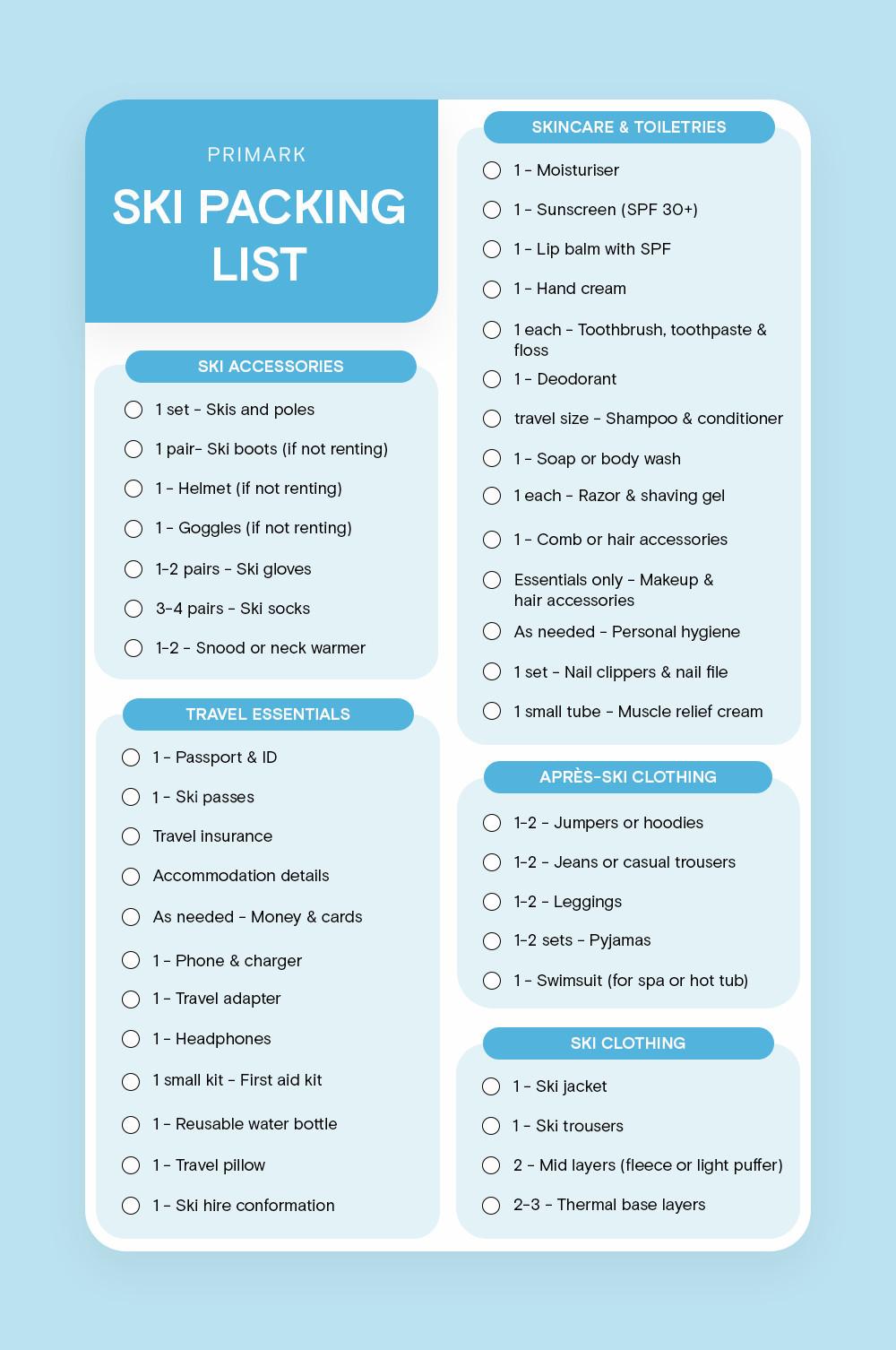 Ski Packing Checklist: what to pack for a ski trip | Primark UK